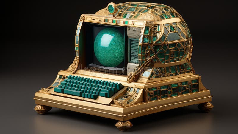 Intricate Golden Computer with Whimsical Green Screen Stock ...