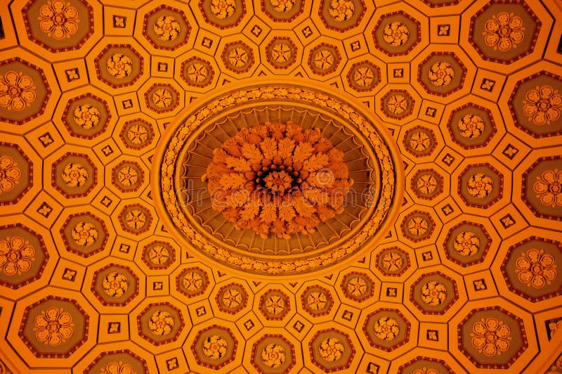 Intricate Golden Domed Ceiling with Detailed Geometric and Floral ...