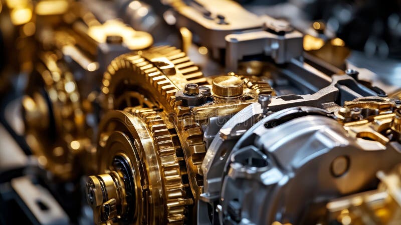 Intricate Golden Gears and Cogs Showcasing the Complexity of Automotive ...