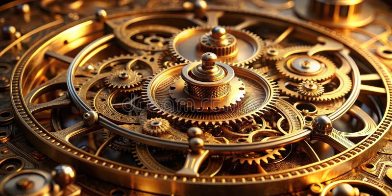 Intricate Golden Gears Interlocking in Complex Mechanical Harmony ...
