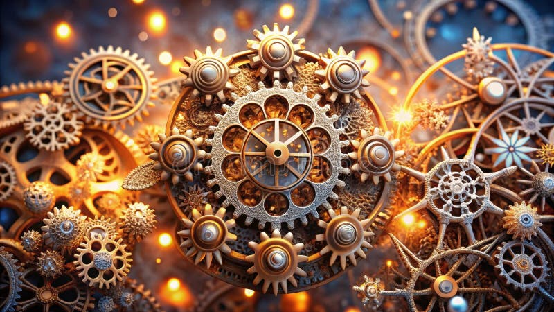Intricate Golden Gears Interlocking in a Complex Mechanical System ...