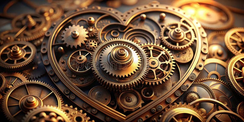 Intricate Golden Gears Interlocking in a Heart Shape. Generative AI ...