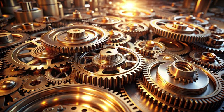 Intricate Golden Gears Intermeshed in Complex Mechanical Harmony ...