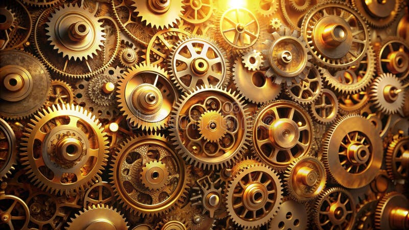 Intricate Golden Gears Intermeshing in a Complex Mechanical System ...