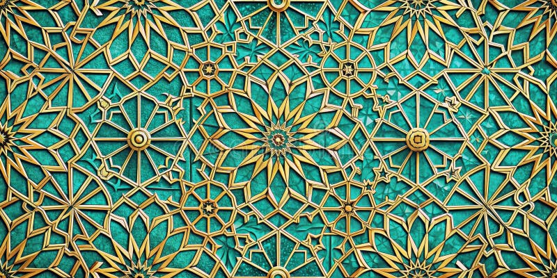 Intricate Golden Geometric Pattern on Teal Background, Ideal for ...