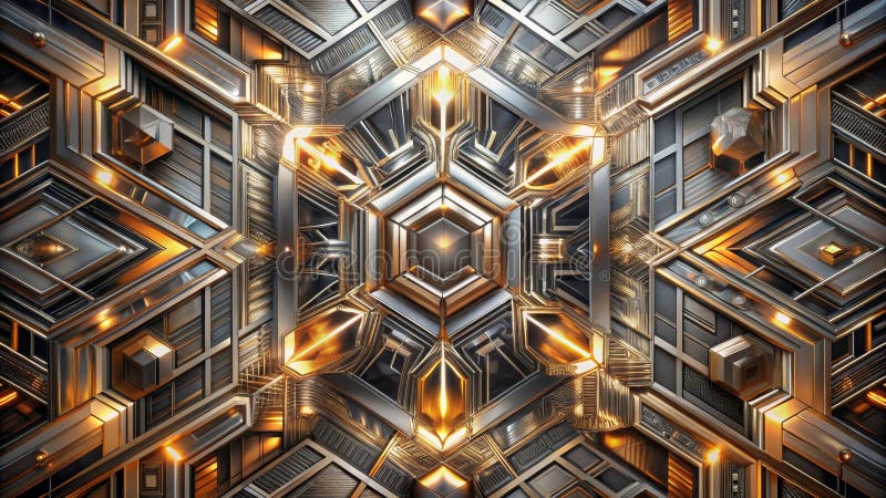 Intricate Golden and Gray Metallic Geometric Abstract Design ...