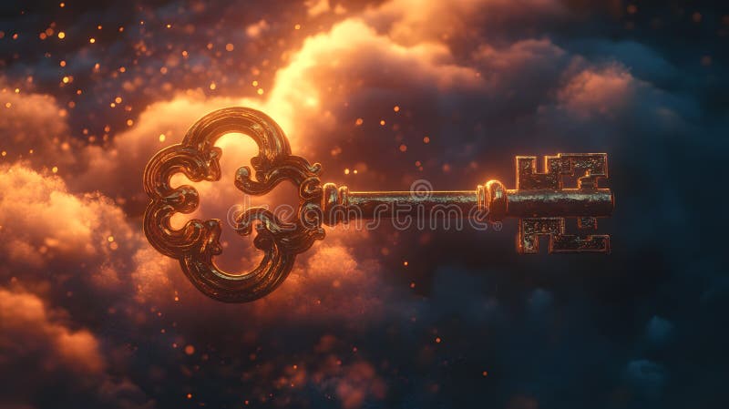Golden Key in Dramatic Cloudscape Success Opportunity Future Stock ...