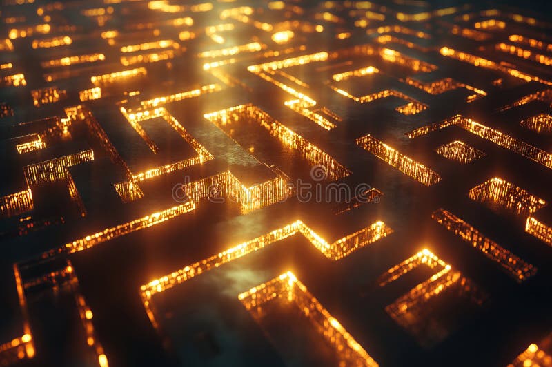 Intricate Golden Maze Pattern with Glowing Light Reflection Stock ...