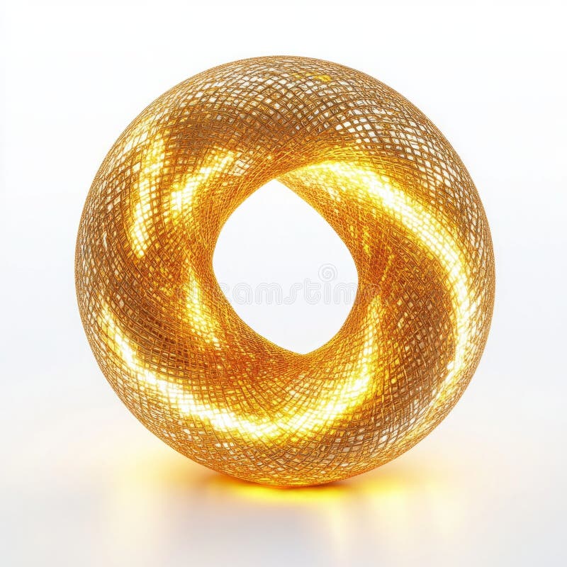 Intricate Golden Mesh Torus with Illuminated Core on Gentle White ...
