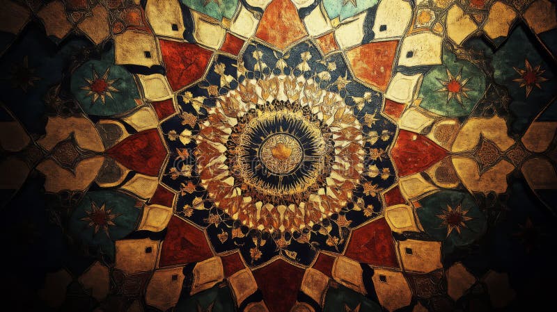 Intricate Golden and Red Mandala Ceiling Design Stock Illustration ...