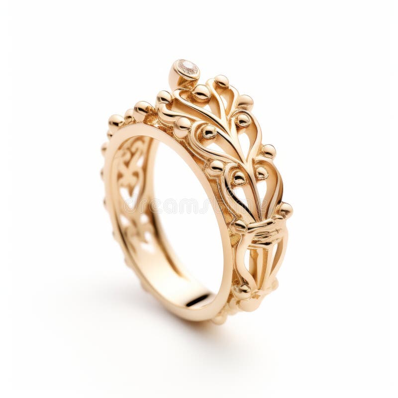 Intricate Golden Ring with Diamonds and Filigree Pattern Stock ...