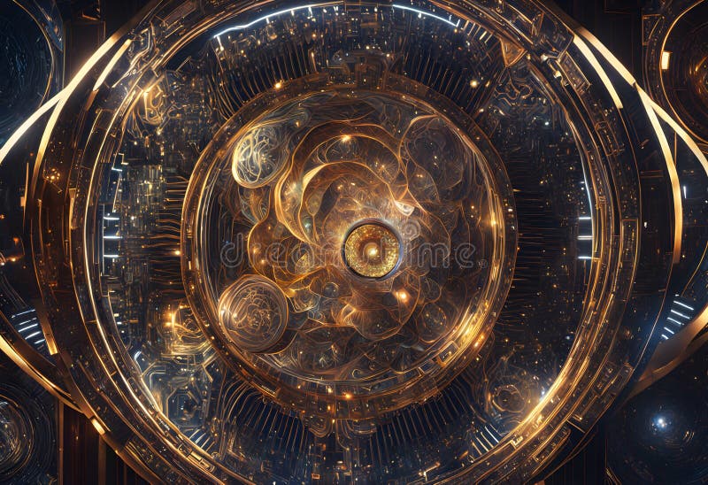 An Intricate, Golden Sacred Geometry Machine. Stock Illustration ...