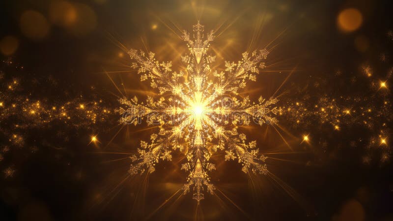 Intricate Golden Snowflake Patterns Radiate Light in a Dark Setting ...