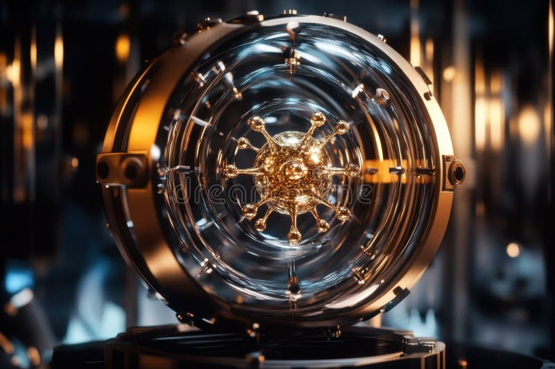 Intricate Golden Structure Inside a Glass Casing in a High-tech ...
