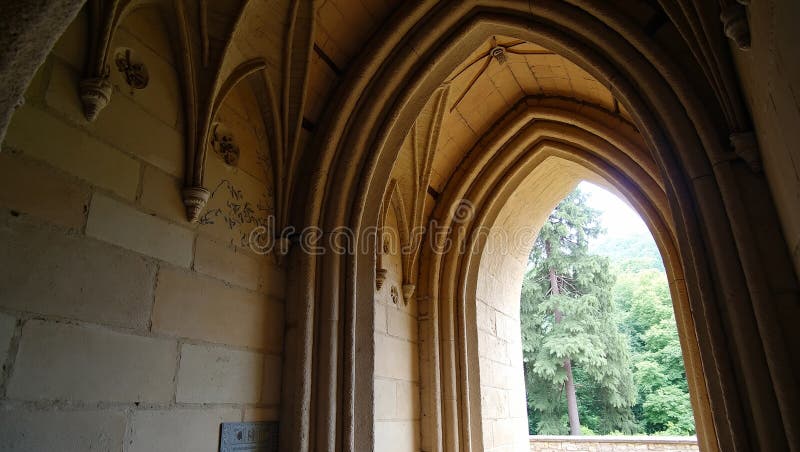 Intricate Gothic Archway with Aged Stone Carvings Stock Illustration ...