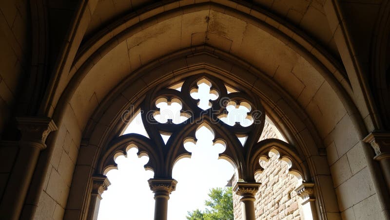 Intricate Gothic Archway with Aged Stone Carvings Stock Illustration ...