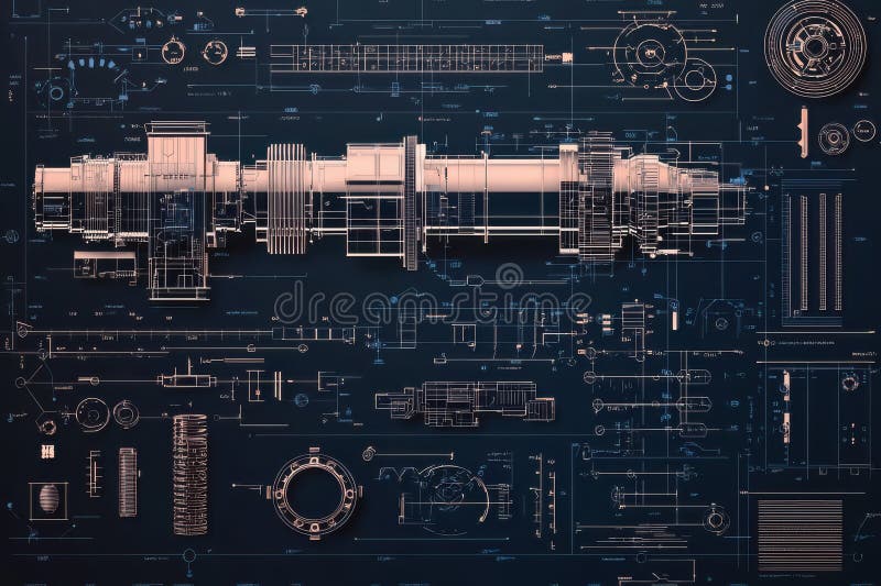 Intricate Graphic of a Technical Blueprint Drawing Showcasing Detailed ...