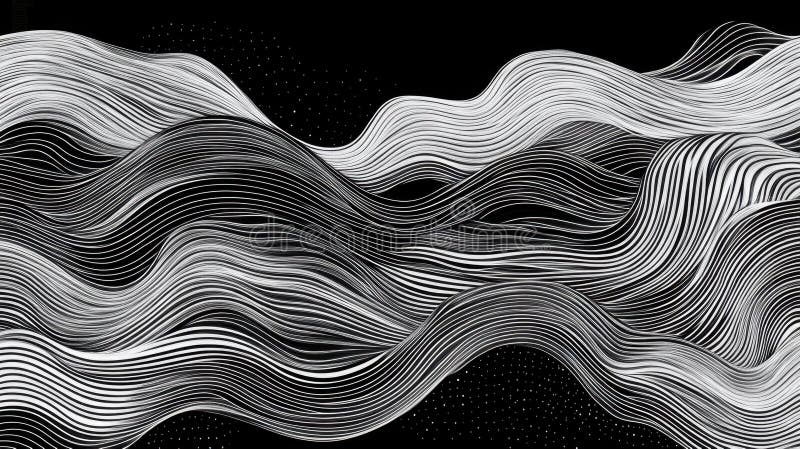 Abstract Monochrome Wavy Lines Artwork Stock Illustration ...