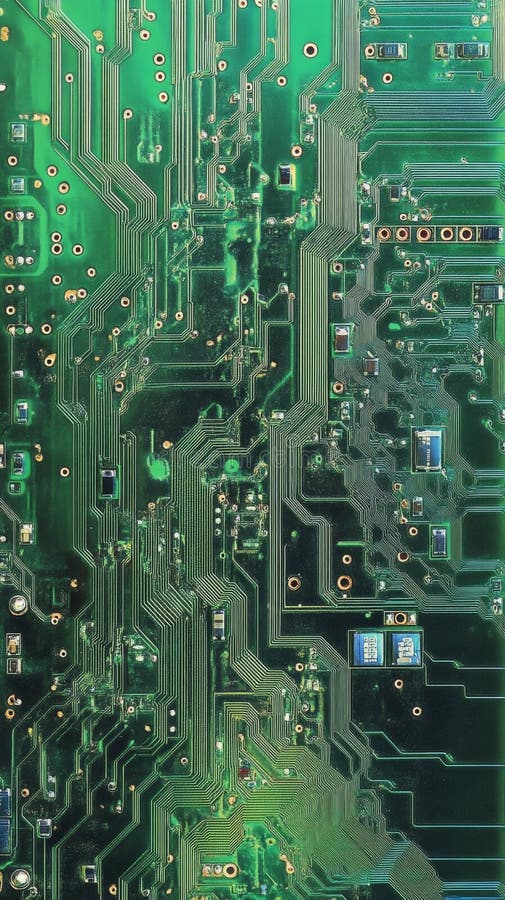 Intricate Green Circuit Board Design with Complex Patterns and ...