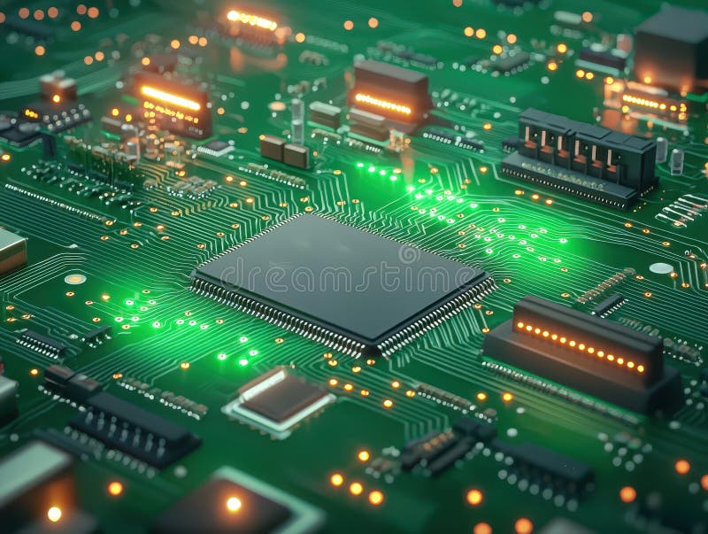 Intricate Green Circuit Board, Detailed Look at Electronic Components ...