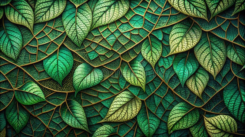 Intricate Green Foliage with Gilded Veins a Lush Botanical Texture ...