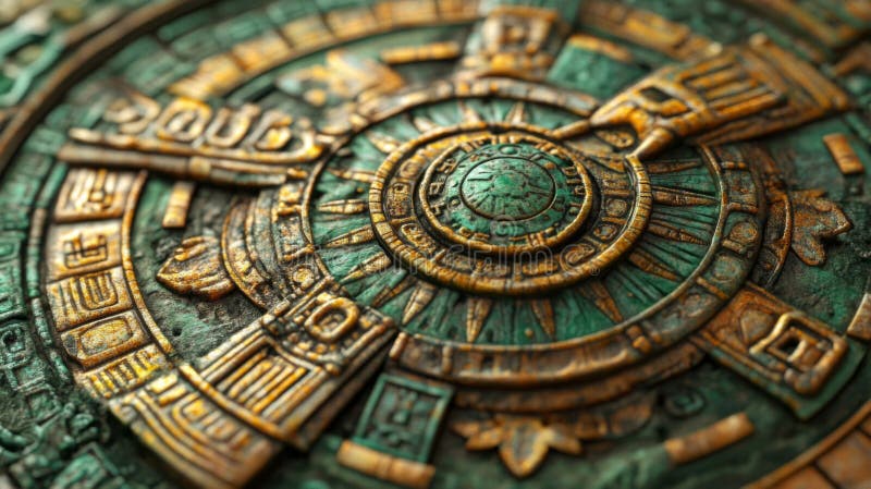 Intricate Green and Gold Ancient Stone Calendar Carving Stock ...