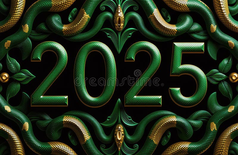Intricate Green and Gold Snake Design with 2025 in Bold Numbers. AI ...