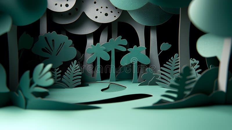 Intricate Green Paper Forest with Winding Path Stock Illustration ...