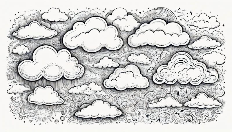 Intricate Hand-Drawn Cloud Pattern Stock Illustration - Illustration of ...