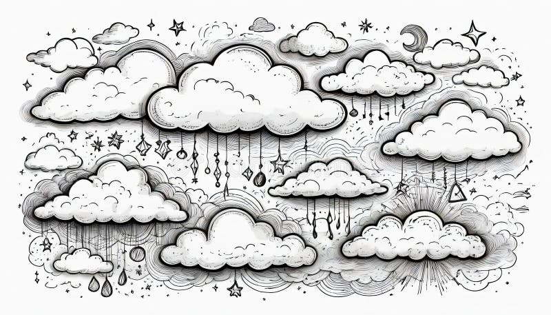 Intricate Hand-Drawn Cloud Pattern Stock Illustration - Illustration of ...