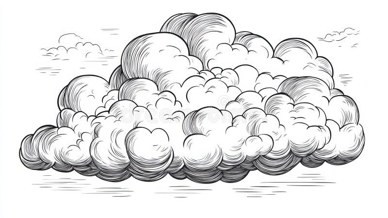 Intricate Hand-Drawn Cumulus Cloud, Dramatic Illustration for Coloring ...
