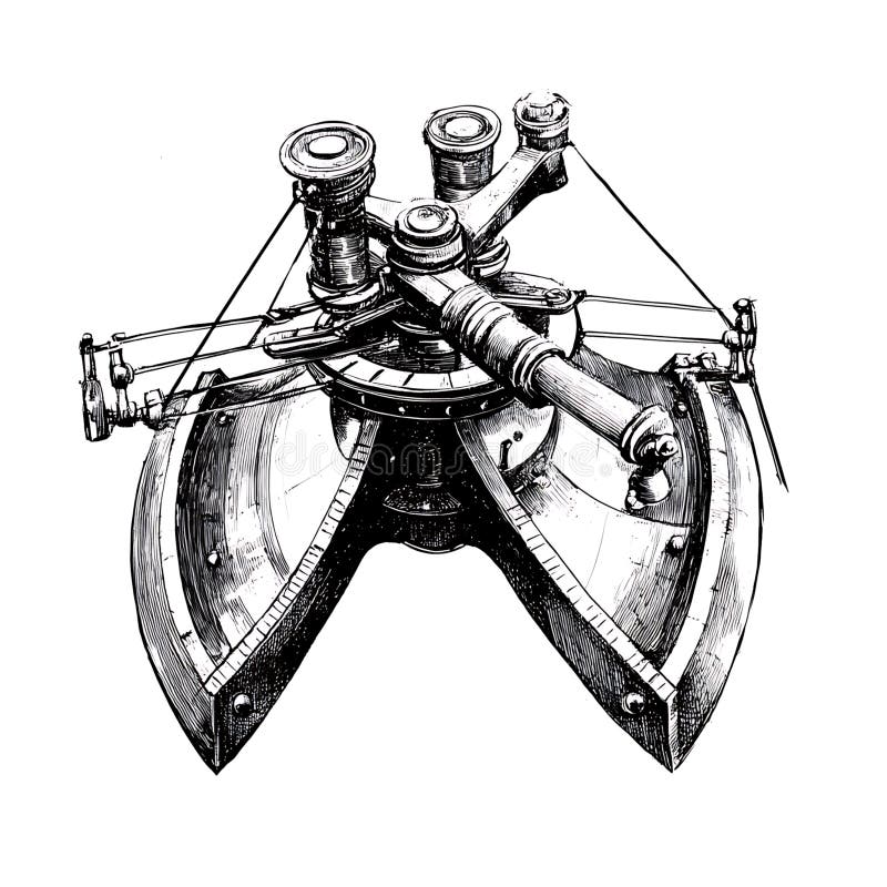 Intricate Hand-drawn Illustration of a Complex Mechanical Device Stock ...