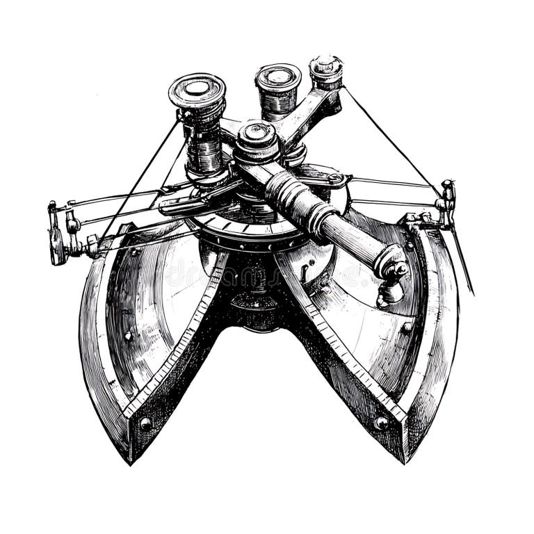 Intricate Hand-drawn Illustration of a Complex Mechanical Device Stock ...
