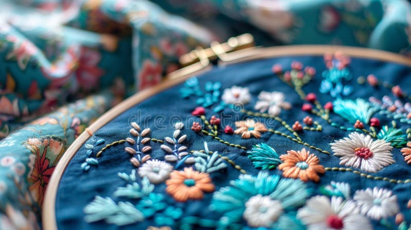 Intricate Hand Embroidery on Fabric, Floral Patterns with Threads. the ...