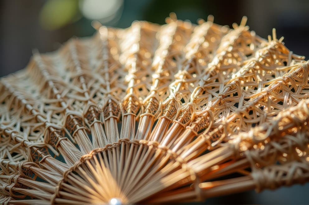 Intricate Handcrafted Bamboo Fan with Decorative Weaving in Sunlight ...