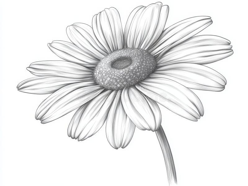 Intricate Handdrawn Flower Illustration of Daisy Line Art Stock Photo ...