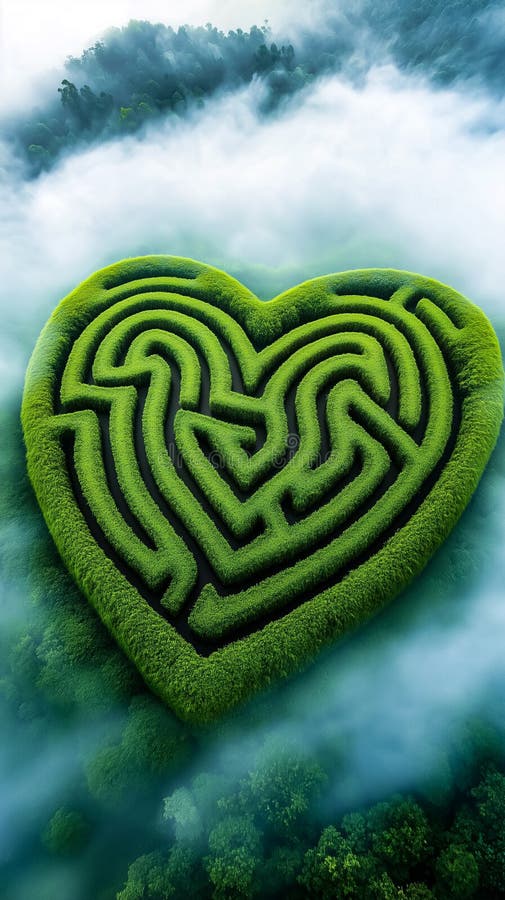Intricate Heart-shaped Maze Made of Lush Greenery Emerges from the Soft ...