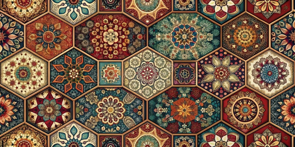 Intricate Hexagonal Mandala Tile Pattern in Rich Jewel Tones ...