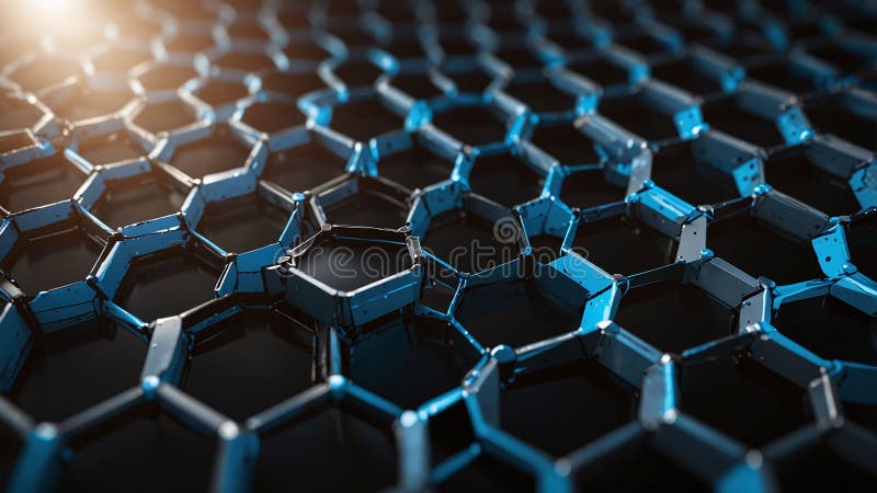 Intricate Hexagonal Metallic Structure with Blue Accents and Dramatic ...