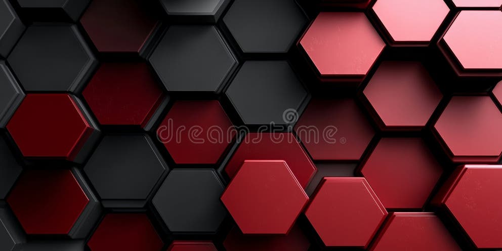 Intricate Hexagonal Structure Arrangement with Red and Black Abstract ...