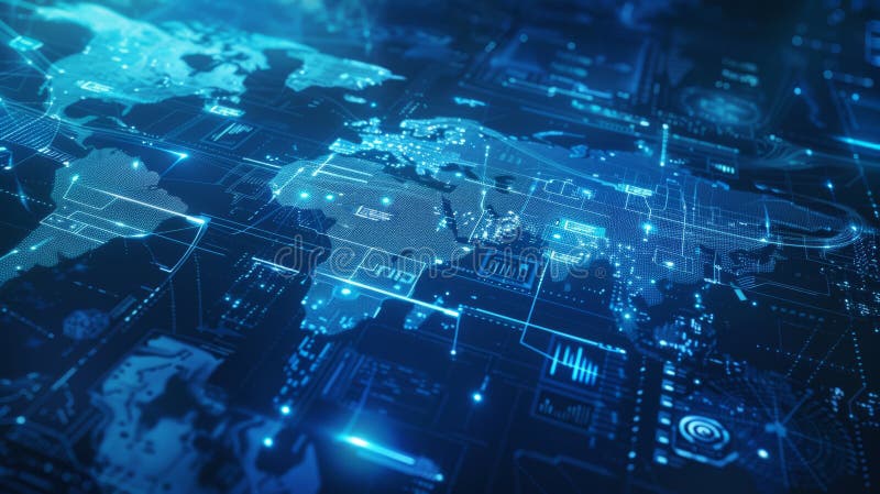 Intricate High-definition Map Design Featuring Blue Holograms and Sci ...