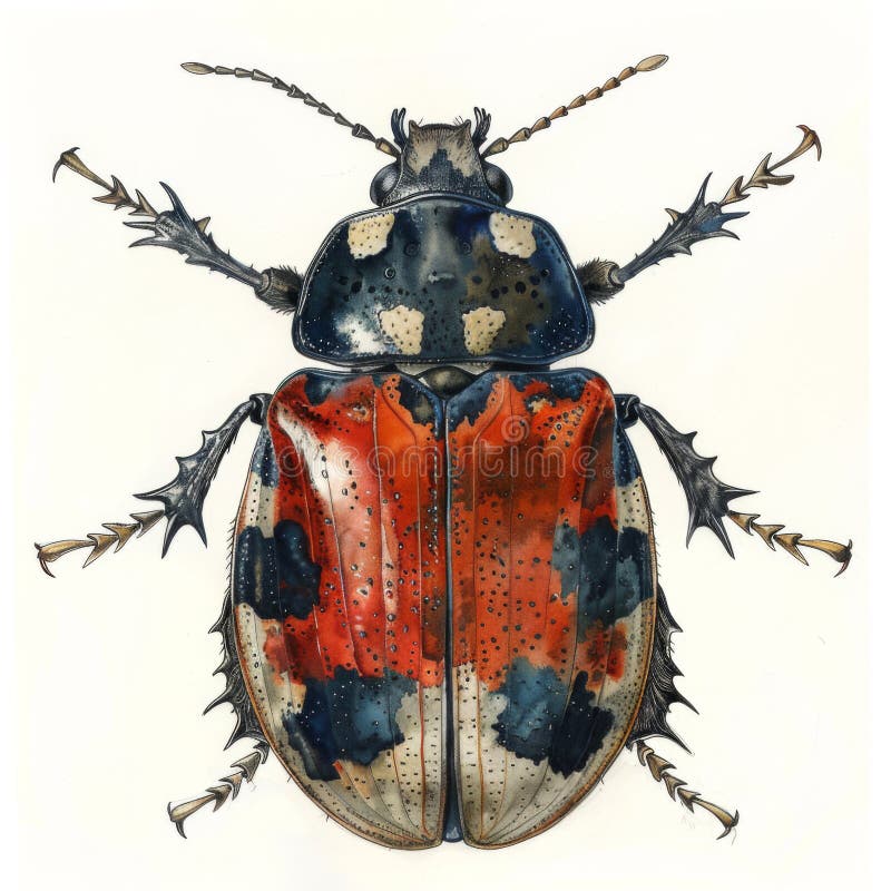 Intricate and Highly Detailed Illustration of a Red and Black Beetle ...