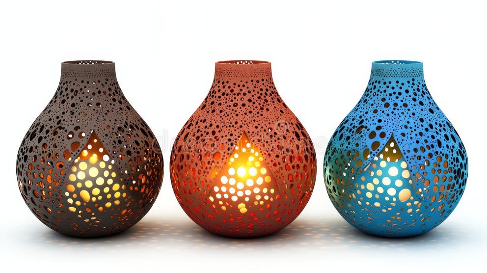 Intricate Hole Patterns on Three Modern Art Vases Stunning Display of ...