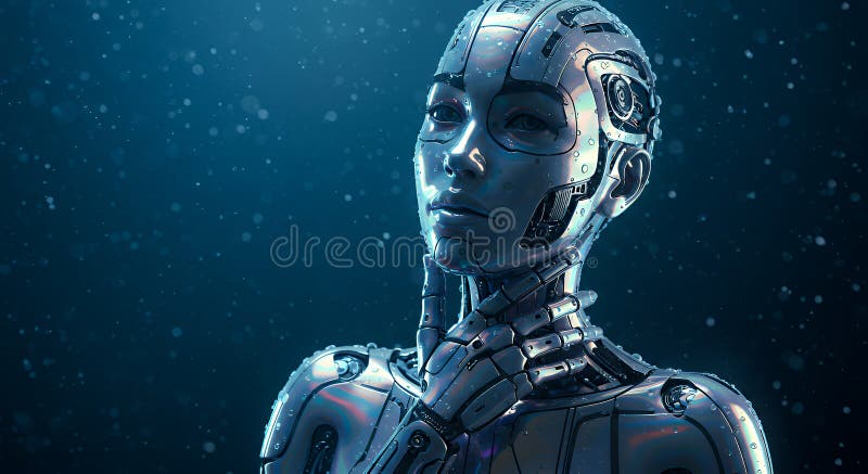 Cyborg Humanoid Portrait with Metallic Skin in a Sci-fi Setting Stock ...