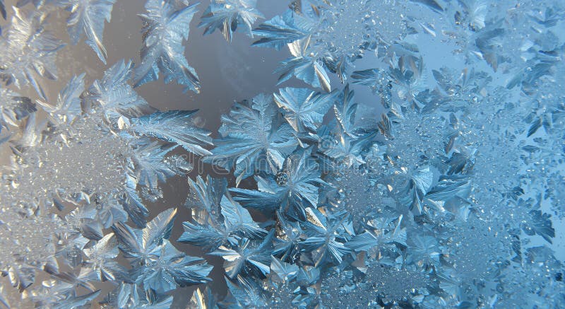 Intricate Ice Crystal Formation on Window with Blue Tones Close-up ...