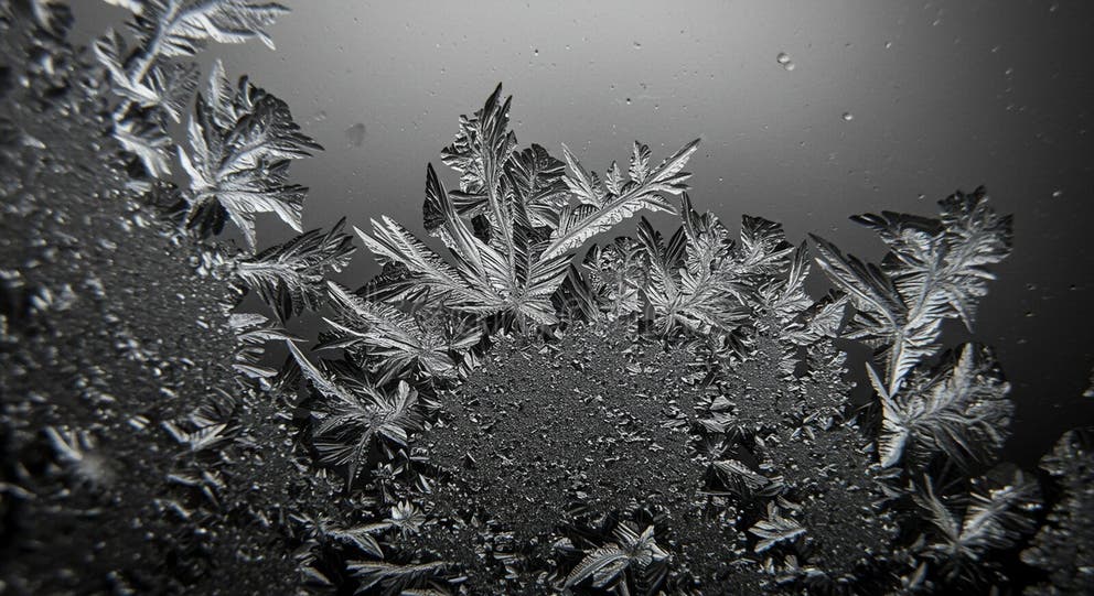 Intricate Ice Crystals Form a Complex Pattern on a Surface, Resembling ...