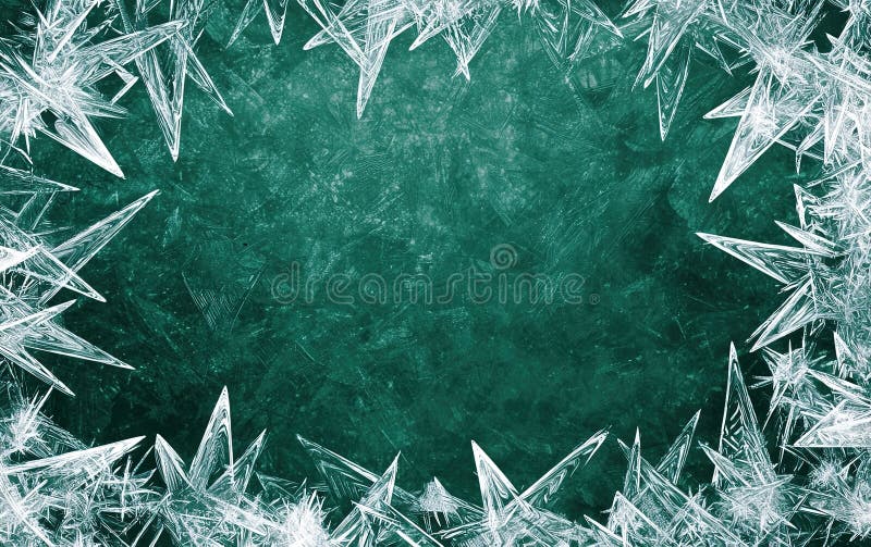 Intricate Ice Crystals Form a Sharp Border Around a Dark Green Textured ...