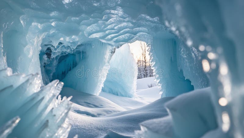 Intricate Ice Formation with Blue Textures in a Natural Frozen Cave ...