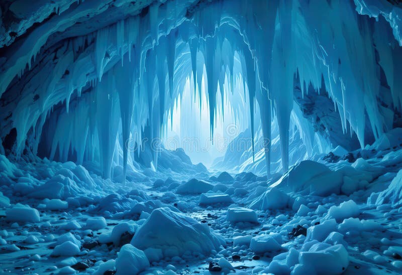 Ice Cave with Stunning Blue Formations and Icy Textures during Daylight ...