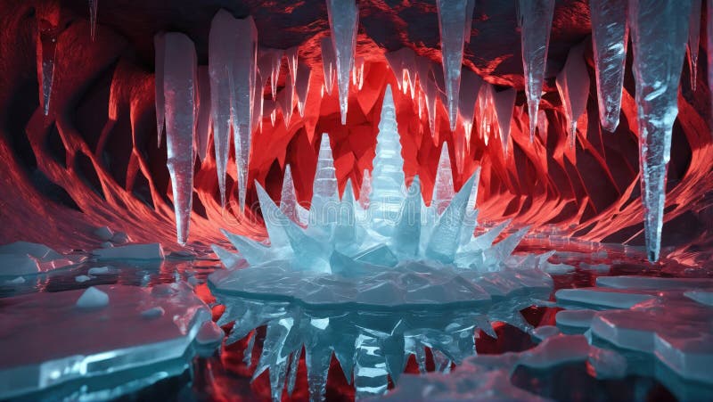 Intricate Ice Formations in a Glowing Cave Cavity during Twilight Stock ...